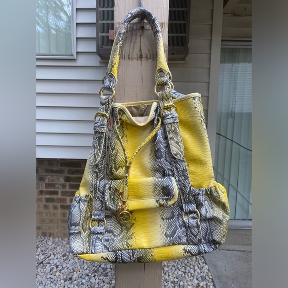 IMAN | Bags | Imani Global Chic Yellow Snake Skin Print Large | Poshmark